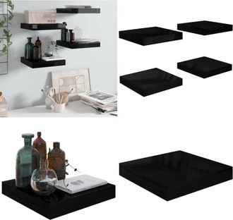 vidaXL Schweberegale 4 Stk. Hochglanz-Schwarz 23x23,5x3,8 cm MDF - Schweberegale - Wandregale - Schwarz - Regalset - Wohnwandgestaltung - Home & Living
