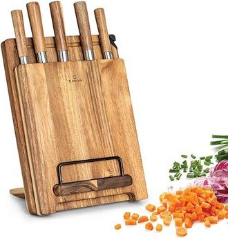 Klarstein Klarstein Couteau Cuisine, Ensemble de Couteau de Cuisine Professionnel avec Bloc, Set de 8 Couteaux de Cuisine, Support en Bois dAcacia, Acier Inoxyd