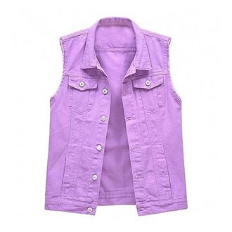 Generic Gilet en jean fin uni pour femme - Sans manches - Collection printemps/&eacute;t&eacute; - Effet amincissant - D&eacute;contract&eacute;, lilas, XXL