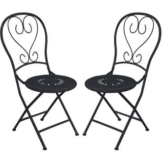 Vente-Unique Lot de 2 chaises de jardin pliantes en m&eacute;tal fa&ccedil;on fer forg&eacute; - Anthracite - GUERMANTES de MYLIA