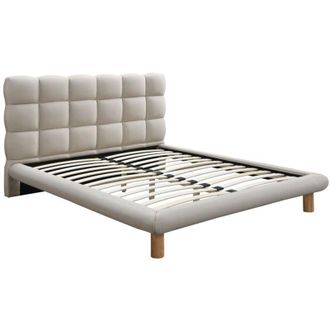 Vente-Unique Vente-unique - Lit avec tête de lit matelassée 140 x 190 cm - Tissu - Beige - fudali