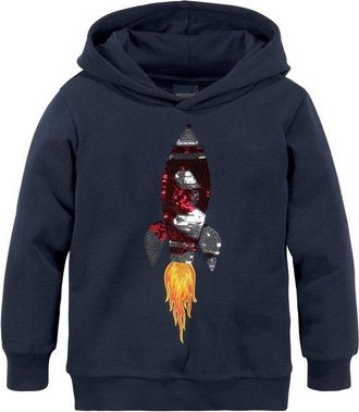 Kidsworld Kapuzensweatshirt Rakete - Wendepaillette lange Ärmel, Basic-Passform, aus Baumwolle, mit Rippbündchen