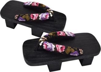 IFUNDOM Sabots D&eacute;t&eacute; Japonerie &agrave; Plateforme Noirs En Bois Deux Dents, Chaussures L&eacute;g&egrave;res Unisexes Pour Femmes Et Hommes, Sandales Confortables Pour Plein Air E