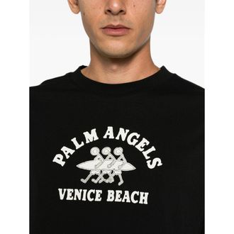 Palm Angels Logo-Print Cotton T-Shirt - Black