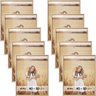 Woltu Bilderrahmen 40x50cm 10er Set Fotorahmen Holzrahmen mit Passepartout, zum vertikalen oder horizontalen Aufhängen/Aufstellen, Posterrahmen Collage Wand