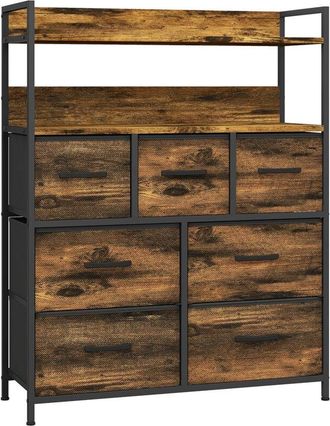 HOMCOM Homcom - Commode style industriel - 7 tiroirs, 2 &eacute;tag&egrave;res - acier noir mdf non tiss&eacute; effet bois vieilli