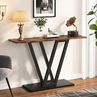 Tribesigns Tribesigns - Table console &eacute;troite 110 cm - Cadre en m&eacute;tal noir - Finition MDF E1 - Assemblage rapide en 15 min - Pour entr&eacute;e ou derri&egrave;re canap&eacute;