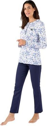 Damart Pyjama Maille C&ocirc;tel&eacute;e Int&eacute;rieur L&eacute;g&egrave;rement Gratt&eacute; Femme Bleu Imprim&eacute; Taille 50-52 (XL)
