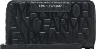 A|X Armani Exchange Womens Essential, Liz, Pebble, Embossed Logo, Travel Accessory- Travel Wallet, Black