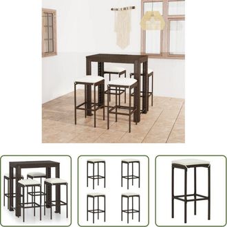 vidaXL Gartenbarset - 5-tlg. Gartenbar-Set mit Kissen Poly Rattan Braun