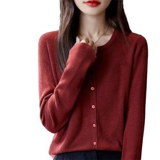 Generic Cardigan classique en laine pour femme, col en V, motif tricot&eacute;, manches longues, bouton, haut d&eacute;contract&eacute;, An Ke La Red, Taille L