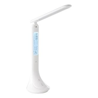Eglo LED Lampe de table Coluccia, lampe de chevet avec r&eacute;veil et thermom&egrave;tre, intensit&eacute; lumineuse variable par touches, lampe de bureau en plastique blanc,