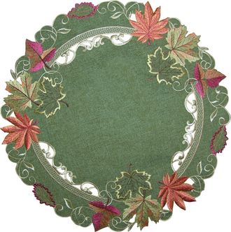 Matches 21 Tischdecke Claire Ø 60 cm herbstliche Stickerei Mitteldecke Cutwork & Blätterdekor Polyester