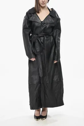 Balenciaga Trench aus Leder mit Cut-outs und G&uuml;rtel Balenciaga