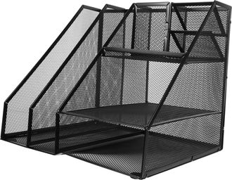 Cabilock Iron File Holder mit F&auml;chern Robustem Metall Multifunktionaler Schreibtisch Organizer f&uuml;r Akten und B&uuml;romaterial Schwarzer Ablagekorb f&uuml;r Effiziente D