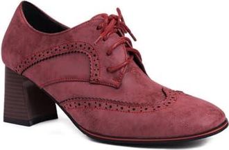 Generic Femmes Talons Bloc Hauts Chaussures Oxford Brogue Lacer Rétro Escarpins De Robe Bout Rond Cuir PU Brogues,Rouge,38.5 EU