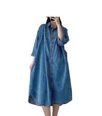 Generic Robe en jean asymétrique à revers élégant pour femme, bleu, XL