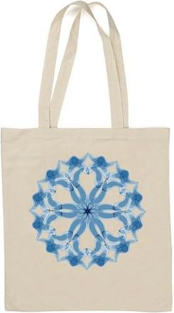 Generic Sac fourre-tout en coton naturel Motif fleur de vie Bleu