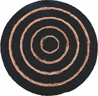 Villa D'Este Home Tivoli Tischset rund schwarz aus Baumwolle, Spiraldetails aus Jute &Oslash; 38 cm, Natural