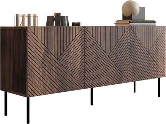 Mirjan24 Kommode Aropo 3D 150 mit 3 Türen, 6 Fächer, gefräster Front, Anrichte, Highboard, Mehrzweckschrank, Diele & Flur, Sideboard, Wohnzimmerschrank (Nuss W