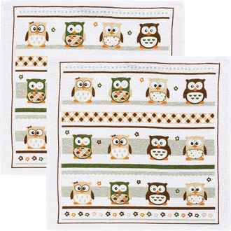 Kracht Kracht Frottier-Geschirrtuch 2er-Pack Baumwolle Eulen Größe 50x50 cm