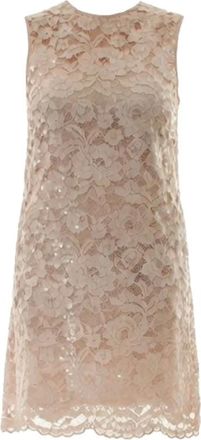 Twinset Femme, Robes, Beige, Taille: 42 FR Courte Robe en Dentelle sans Manches avec Sequins