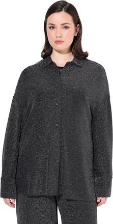 Ulla Popken Damen große Größen Übergrößen Plus Size Jerseybluse, Glitter, Hemdkragen, Langarm schwarz 50+ 832683100-50+