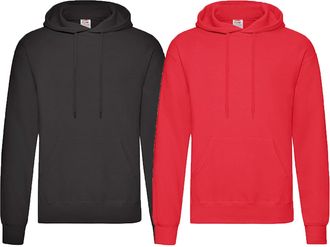 Fruit Of The Loom 2er Classic Hooded Sweat Set Herren Kapuzenpullover Sweatshirt M L XL 2XL 3XL 4XL 5XL Farbsets & HLKauf-Block (M, 1x Schwarz & 1x Rot & 1x HLKauf-Bloc