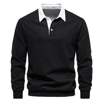 Generic Sweat &agrave; col polo pour homme : sweatshirts sans capuche col &agrave; manches longues d&eacute;contract&eacute; pull d&eacute;contract&eacute; polyvalent pour homme pull uni pour homme po