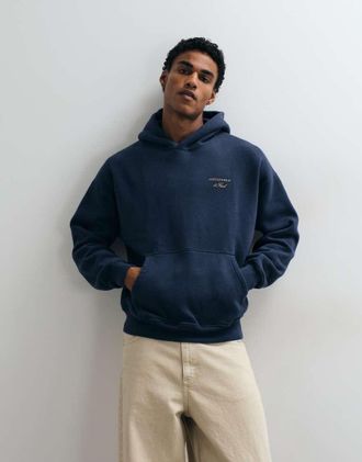 Abercrombie & Fitch hoodie oversize &agrave; logo script bleu marine