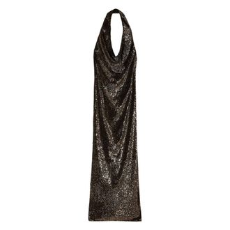 Patrizia Pepe Robe longue &agrave; sequins - Femme - Robes - Noir - Taille: 38 FR