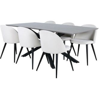 ebuy24 Ebuy24 - PiazzaGRBL Essgruppe Esstisch grau und 6 Velvet Esszimmerstühle Samt beige, schwarz