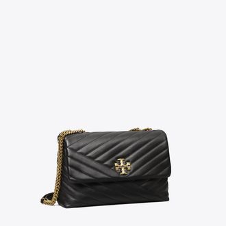 Tory Burch Damen Wandelbare Kira Schultertasche mit Chevron-Steppung in Schwarz/Gold