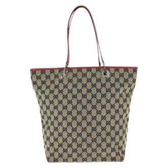 Gucci Pre-owned Beige Red GG Canvas Leder Shopper - - Pre-owned - Damen - Blau - ONE SIZE
