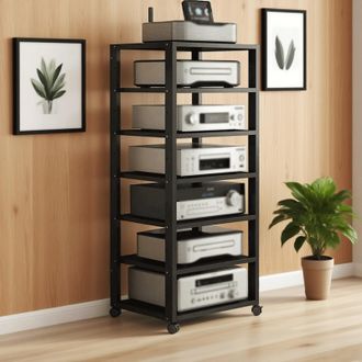 Generic Audio-Rack-Tower Audio-Rack-Turm, CD-Plattenspieler, Stereo-Receiver, AV-Geräteschrank, Präsentationsständer, mit verstellbaren Holzregalen, Tragkraft