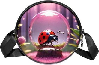 Generic Sac &agrave; bandouli&egrave;re rond rond pour femme, motif coccinelle, boule de cristal, petit sac &agrave; dos &agrave; bandouli&egrave;re avec fermeture &eacute;clair, bretelles r&eacute;glables, 
