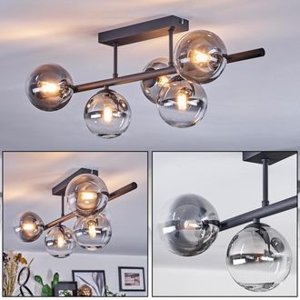 HOFSTEIN Deckenleuchte Chehalis, 5-flammige Deckenlampe aus Metall/Glas in Schwarz/Rauchfarben/Klar, moderne Leuchte im Retro/Vintage-Design (Schirme Ø 12 cm),