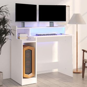vidaXL Vidaxl - Bureau avec lumi&egrave;res led Blanc 97x45x90 cm Bois ding&eacute;nierie