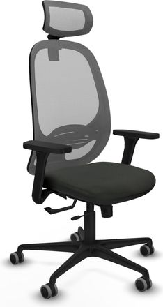 Piqueras y Crespo Schwarzer Drehstuhl mit 3D-Armlehnen, h&ouml;henverstellbarer Lendenwirbelst&uuml;tze und h&ouml;henverstellbarem Kopfteil, Neigungs- und Neigungsverstellung, ausges