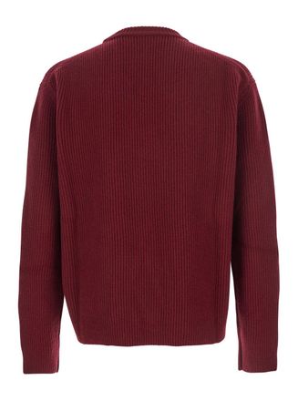 Gucci Mens Bordeaux Crewneck Sweater With Logo Embroidery Wool Tops Top