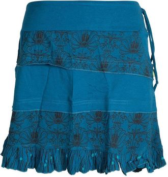 vishes Alternative Bekleidung - Damen Patch-Work R&uuml;schen-Rock - Breiter Dehnbarer Bund und Taschen t&uuml;rkis 44-46