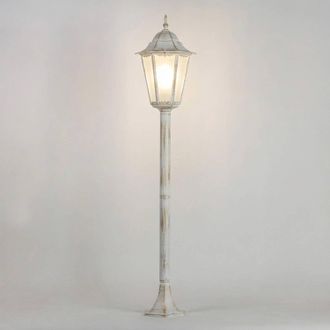 Licht-Erlebnisse Stehleuchte au&szlig;en 112,5 cm hoch IP44 in Wei&szlig; Gold E27 Glas Aluminium Rustikal Wegeleuchte Garten Terrasse aussen Standlampe