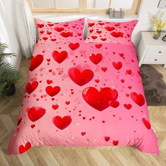 Generic Bettw&auml;sche 200x200 Rotes Liebesherz Bettbezug 200x200 cm Romantische Herzform Bettbez&uuml;ge Kuschelig Weich Mikrofaser 3D Druck Deckenbezug mit Rei&szlig;versc