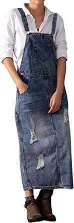 Generic Jupe en jean de style europ&eacute;en 2026 pour femme avec trous us&eacute;s et sangle r&eacute;glable, bleu, XXL