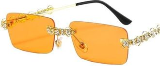 Generic Lunettes de soleil sans monture pour femme - Monture carrée - Petit cadre - Océan - Feuille de printemps, Orange, Taille unique