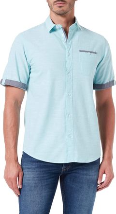 Tom Tailor Herren Kurzarmhemd mit Brusttasche 1031049, 29627 - Mint White Dotted Structure, S