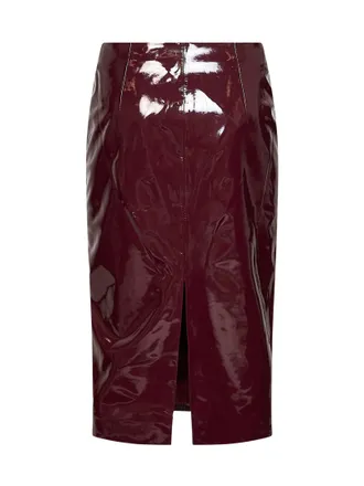 Self Portrait Womens Midi Skirt Glossy Purple Faux Leather Viscose