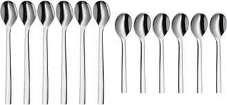 WMF Nuova Latte Macchiato L&ouml;ffel Set 6-teilig, Lange L&ouml;ffel 19 cm, Joghurtl&ouml;ffel, Cromargan Edelstahl poliert & Nuova Espressol&ouml;ffel Set, 6-teilig, L 11 c
