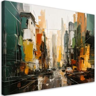 Feeby Bilder - Foto Geschenk - Moderne Stadt abstrakt bunt - 120x80 1tlg - Leinwandbilder Wohnzimmer - Wandbild &uuml;ber dem Bett - Bild Schlafzimmer - Aestheti