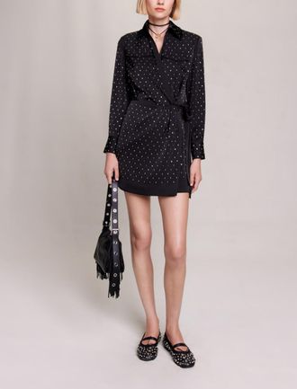 Maje Kurzes Kleid Aus Satin Mit Strass - Schwarz - Maje